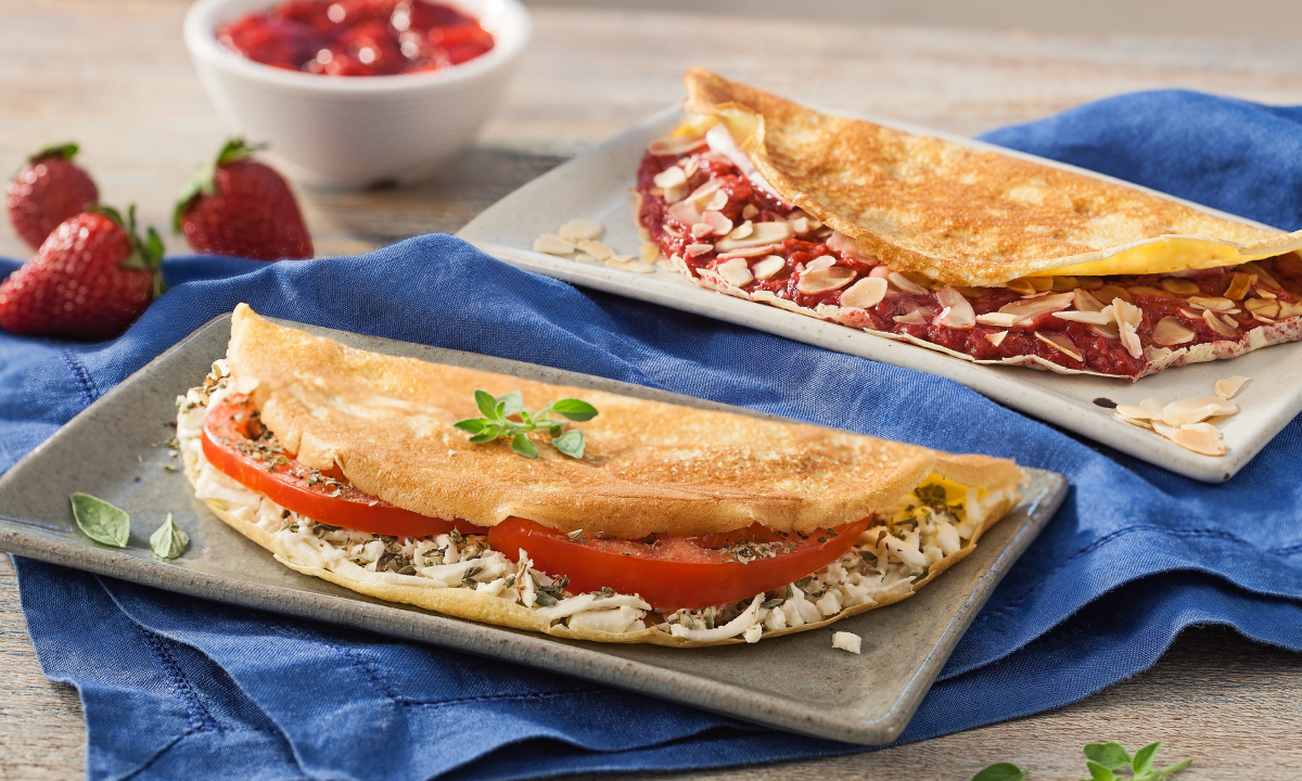 Aprenda a fazer uma crepioca com dois recheios em 15 minutos