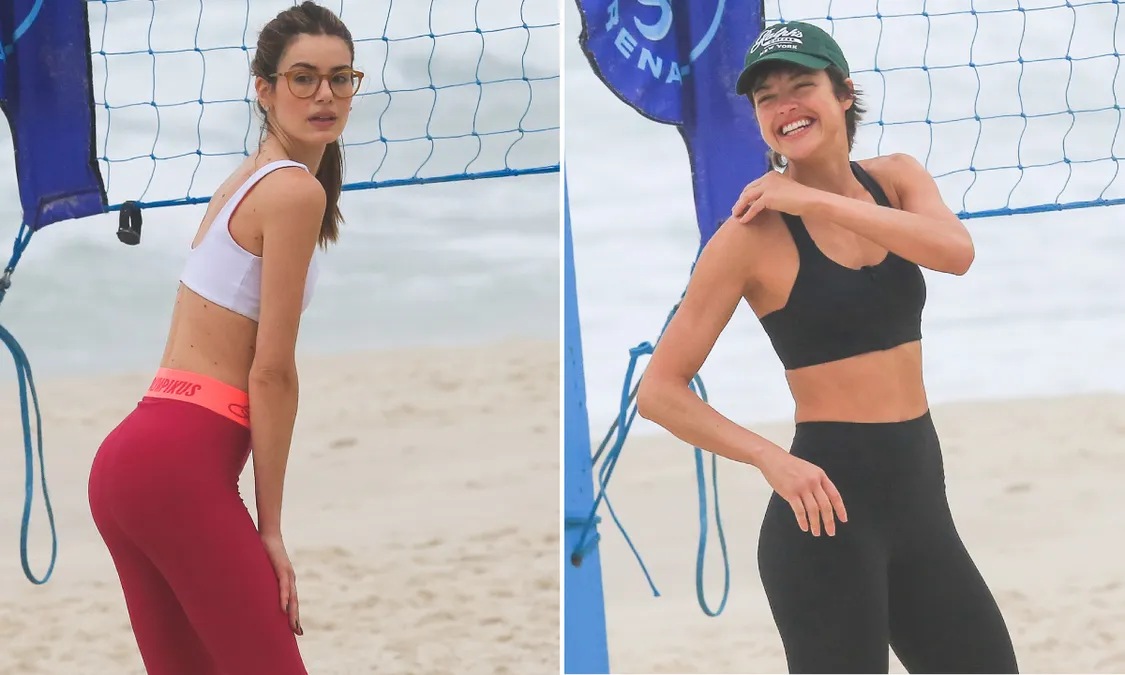 Camila Queiroz e Agatha Moreira surgem juntas em partida de futevôlei