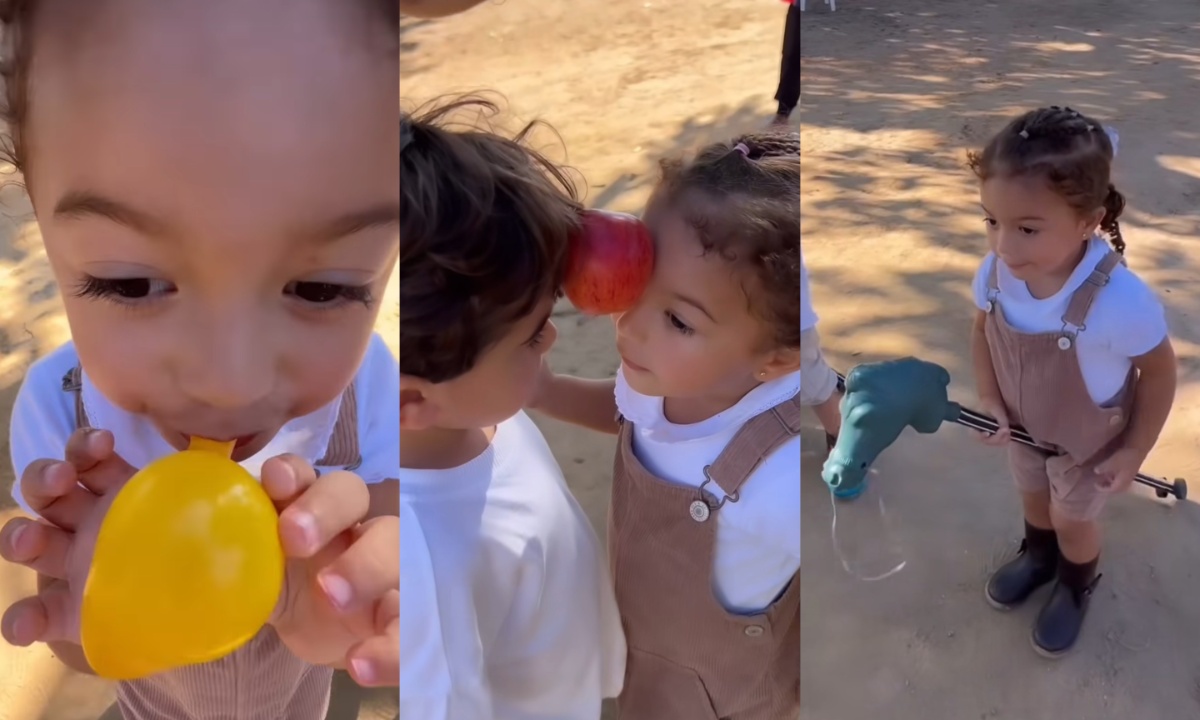 Filha Lore Improta se diverte com 'cavalinho de pau' em São João