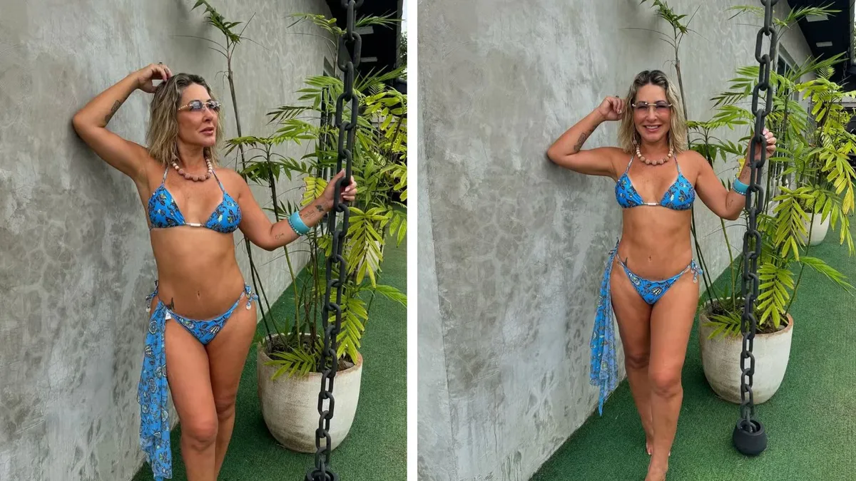 Mãe de MC Gui posa de biquíni aos 50 anos e web reage: 'Tem o molho'