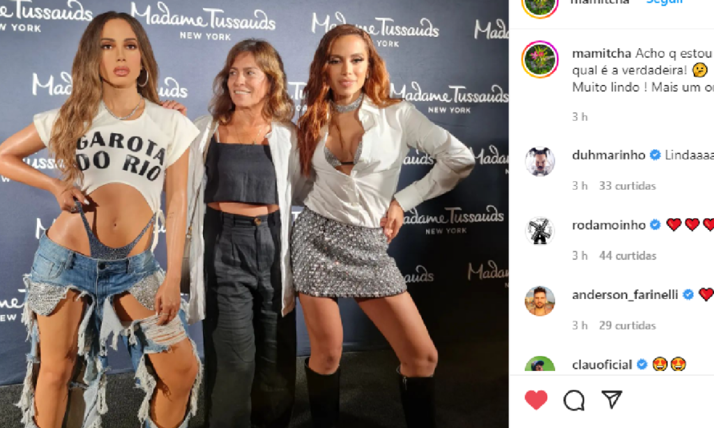 Mãe de Anitta posa com estátua da filha, em Nova York, e brinca: 'Na ...